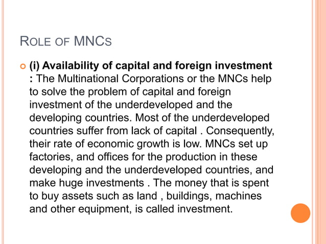 Role of MNC in india | PPTX | Large Business | Business