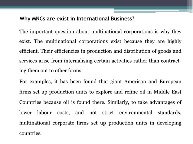 Role of multinational corporations (MNCs) in international Business ...