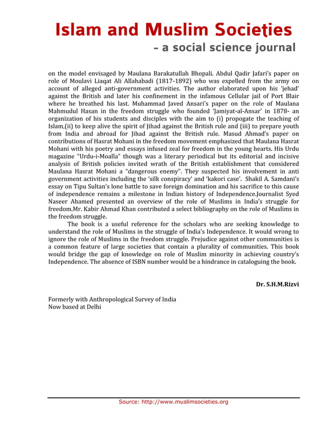 Role of muslims in the freedom movement of india | PDF | Islam ...