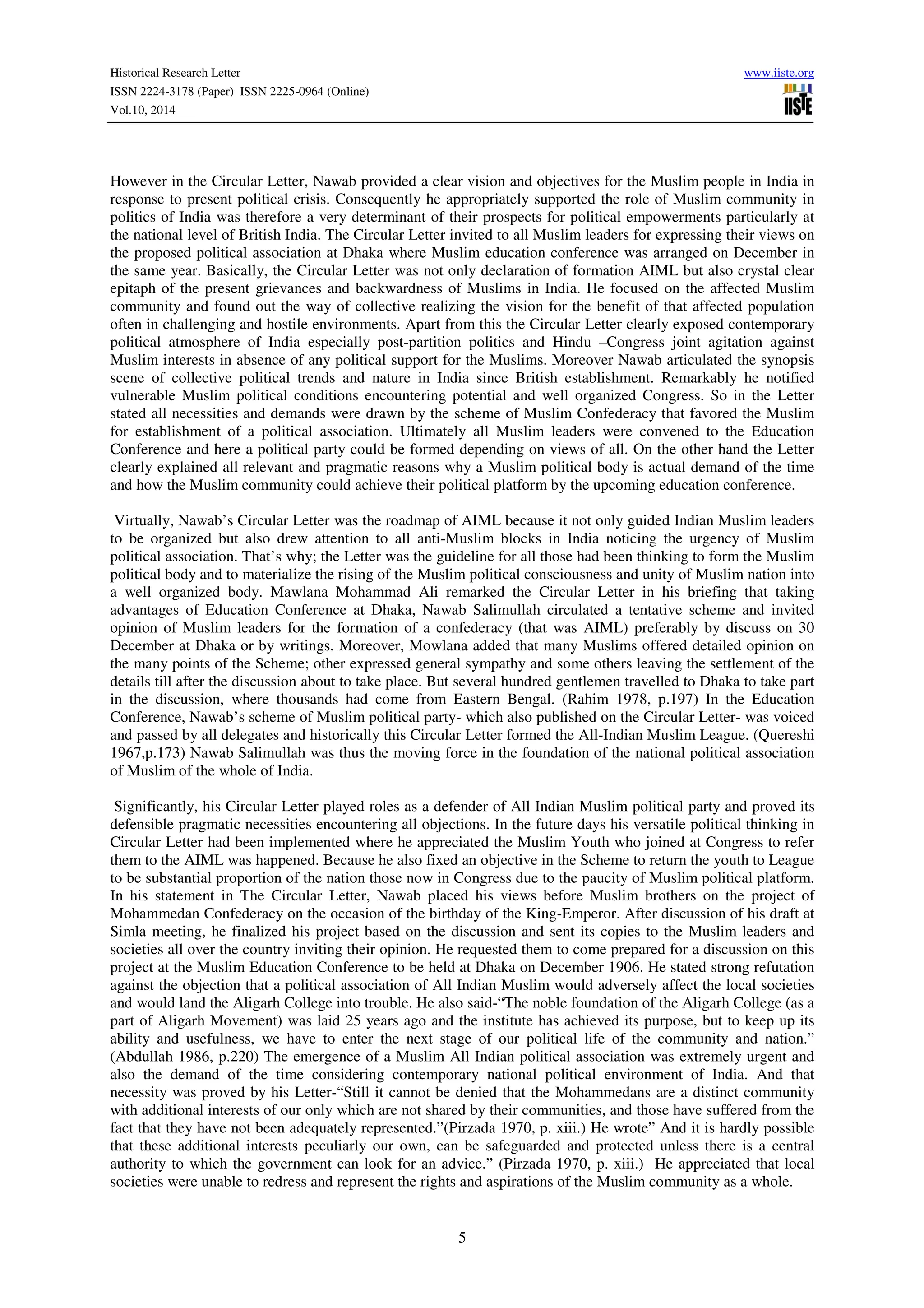 Role of nawab salimullah for the foundation of aiml | PDF