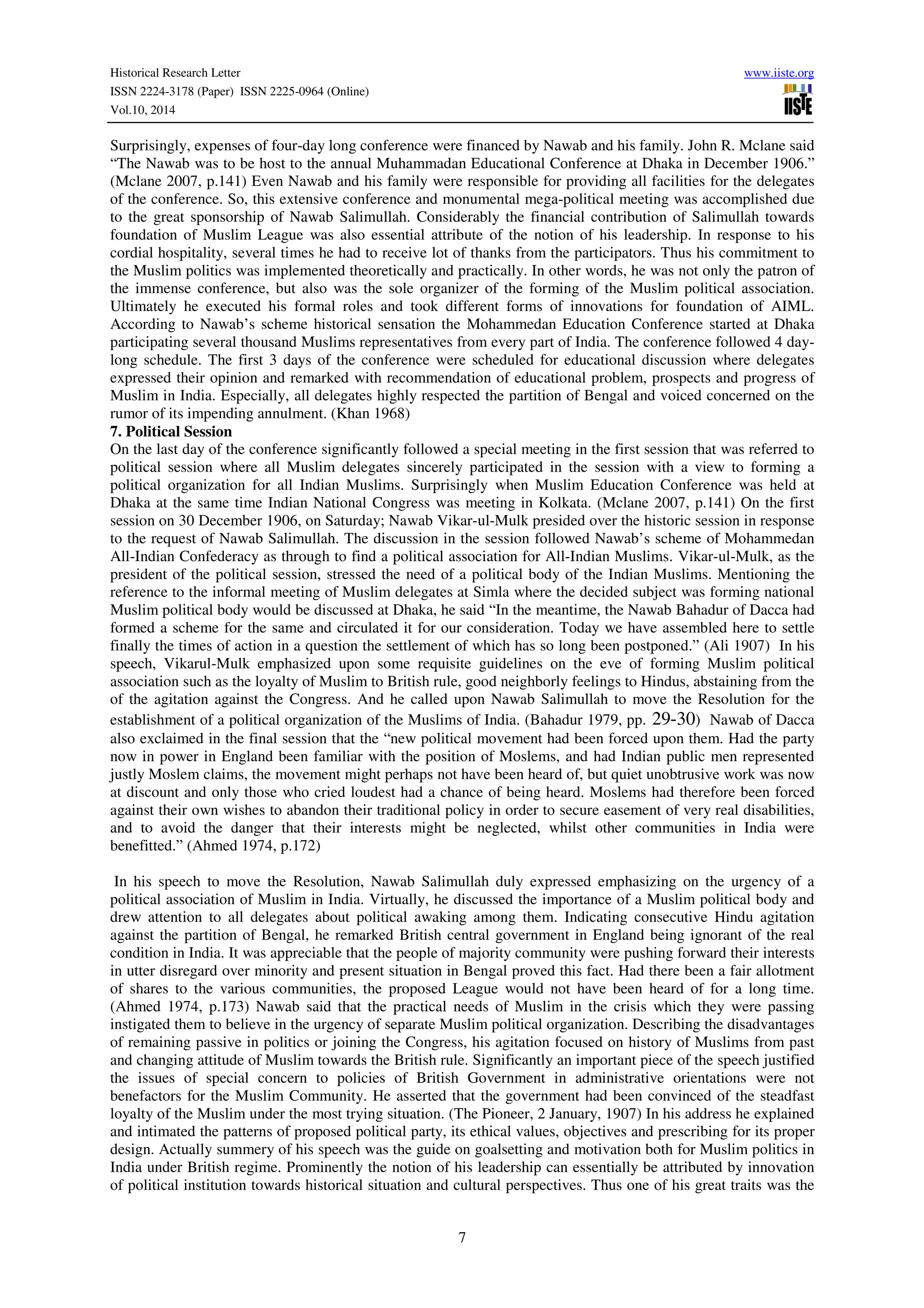 Role of nawab salimullah for the foundation of aiml | PDF
