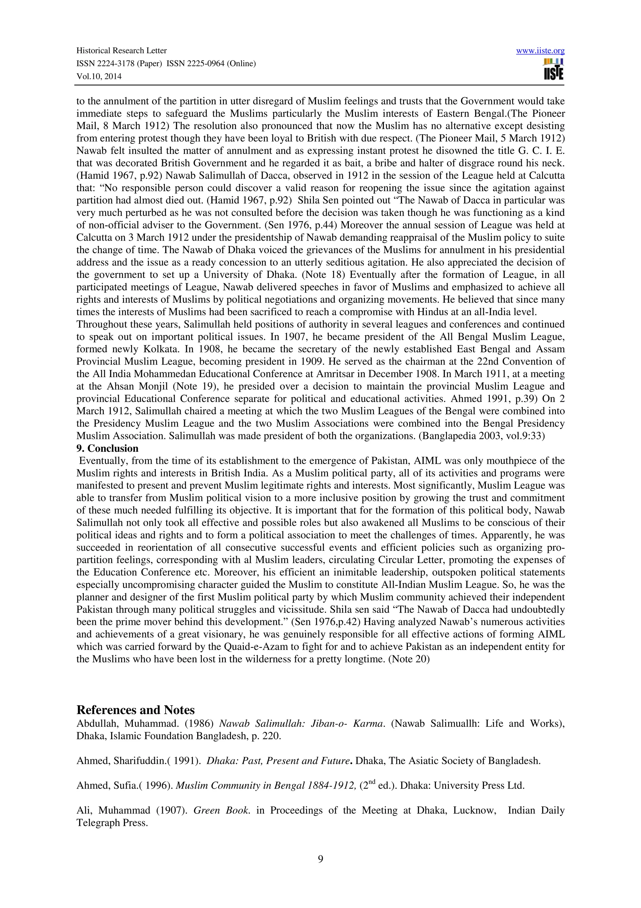 Role of nawab salimullah for the foundation of aiml | PDF