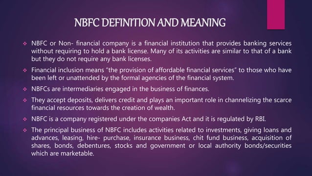 ROLE OF NBFC IN FINANCIAL INCLUSION | PPTX