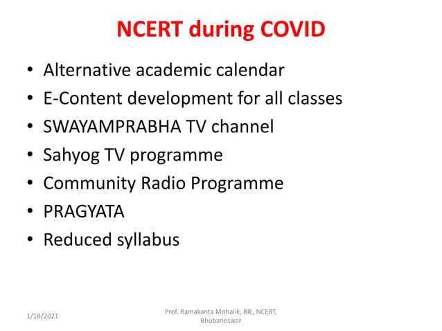 Role of NCERT in Overcoming Crisis in Education during COVID | PPT