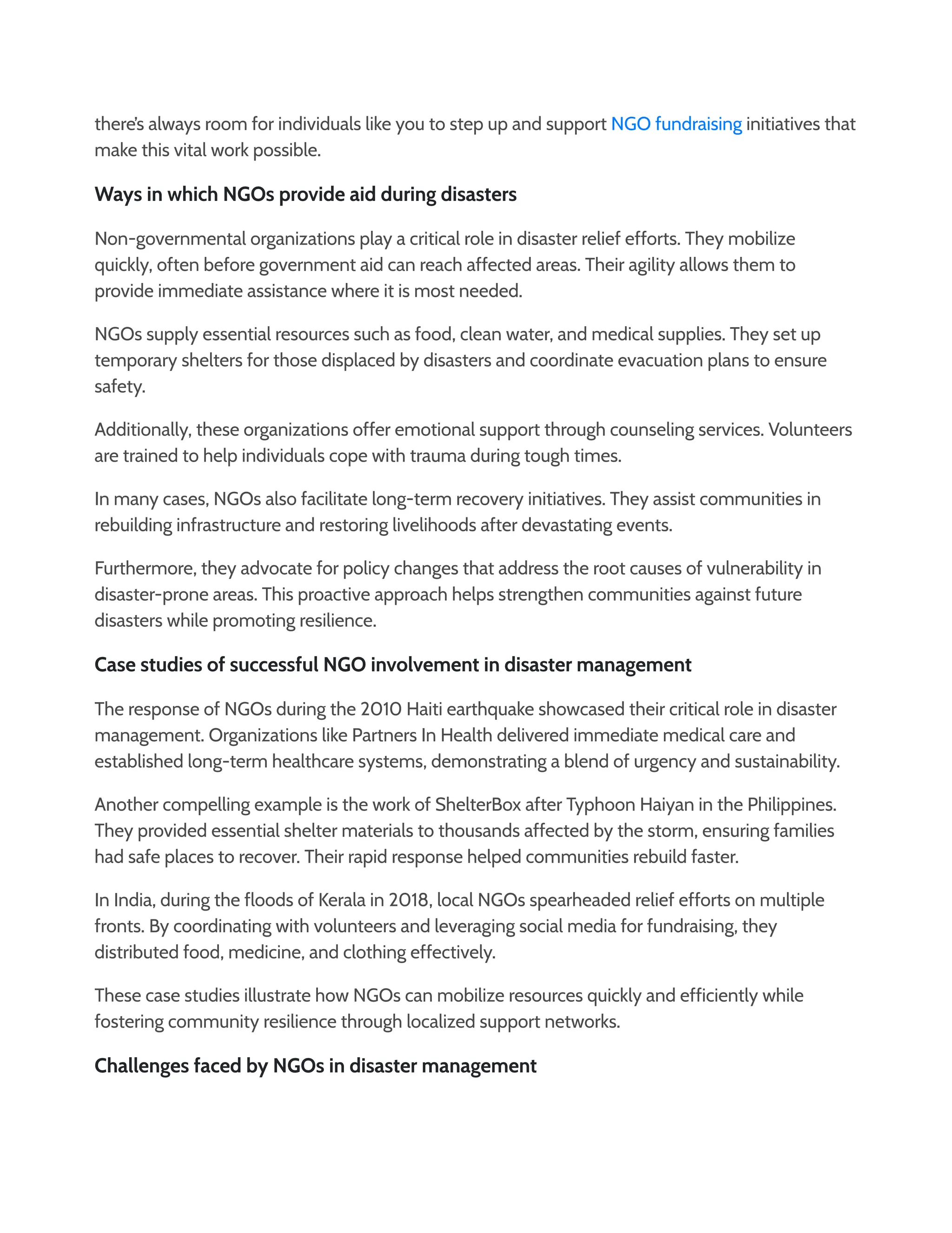 Role of NGO in Disaster Management in india | PDF