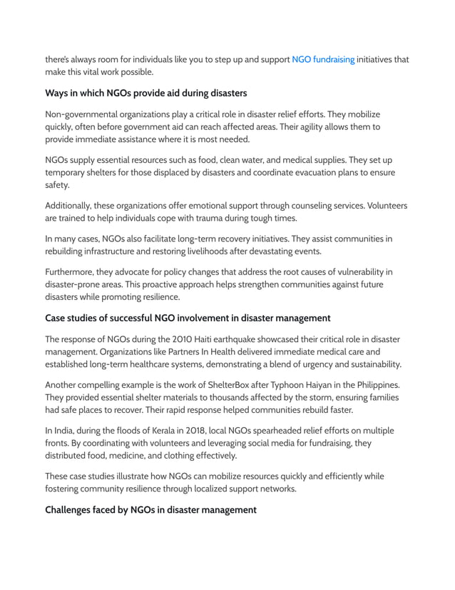 Role of NGO in Disaster Management in india | PDF