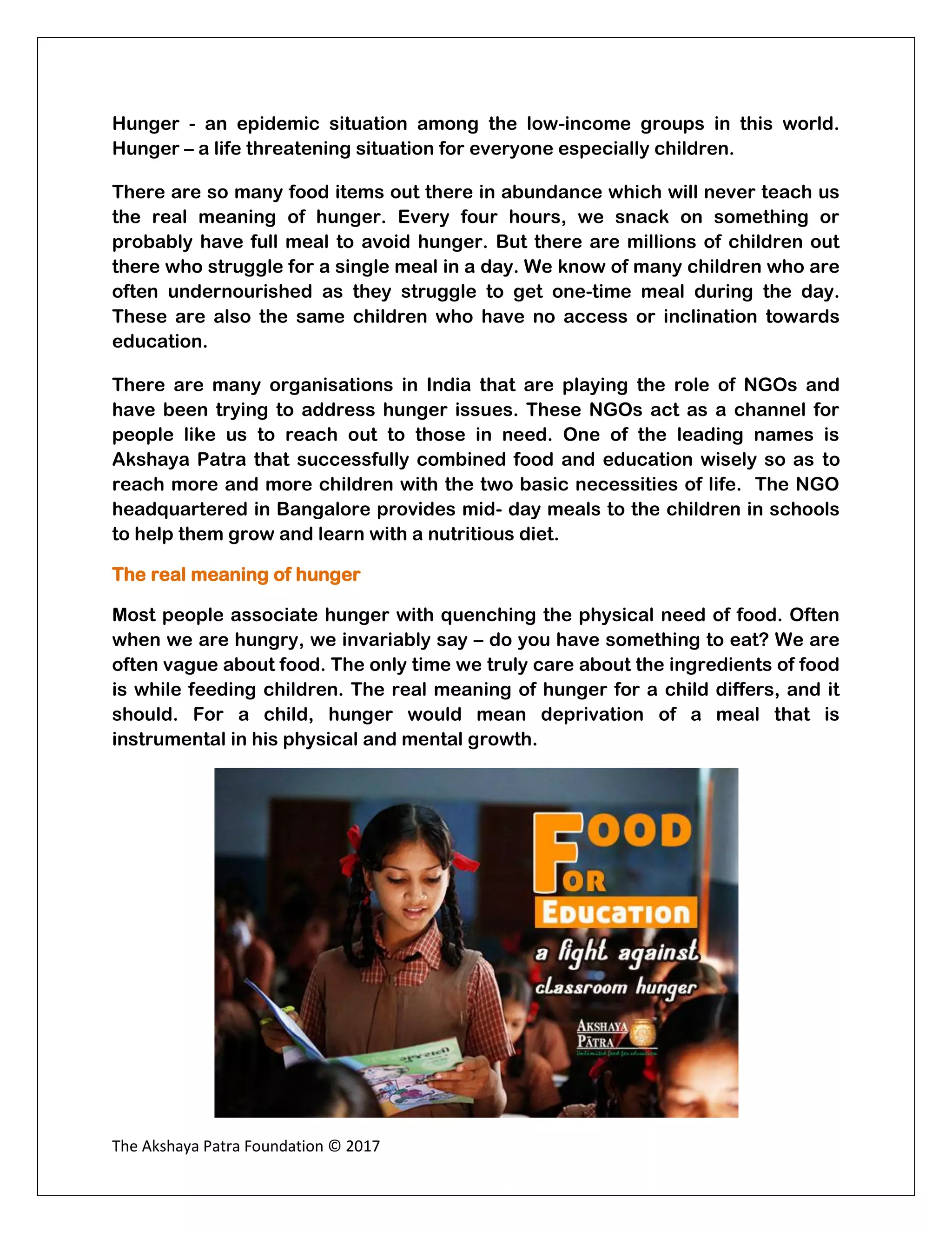Role of ngos in india in solving hunger | PDF