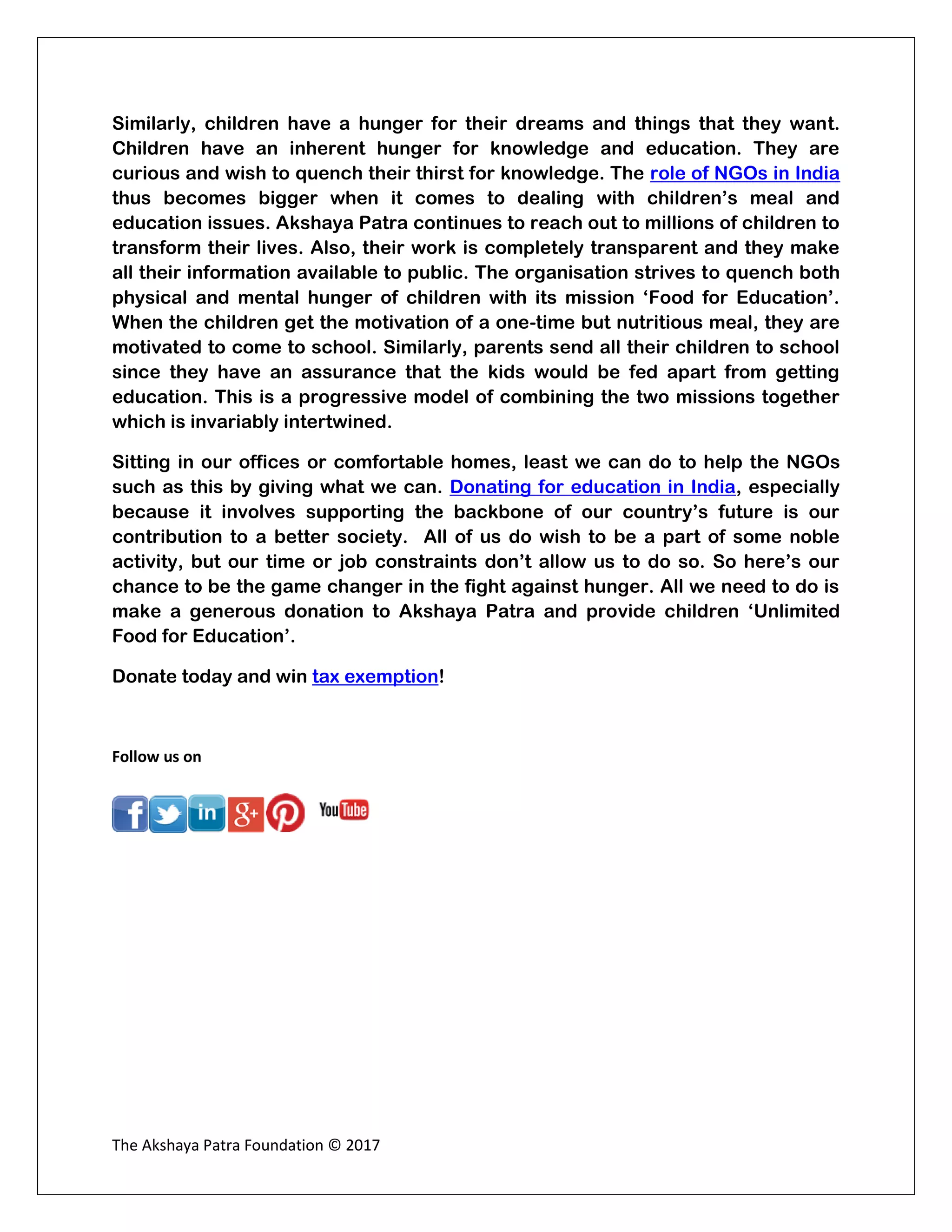 Role of ngos in india in solving hunger | PDF