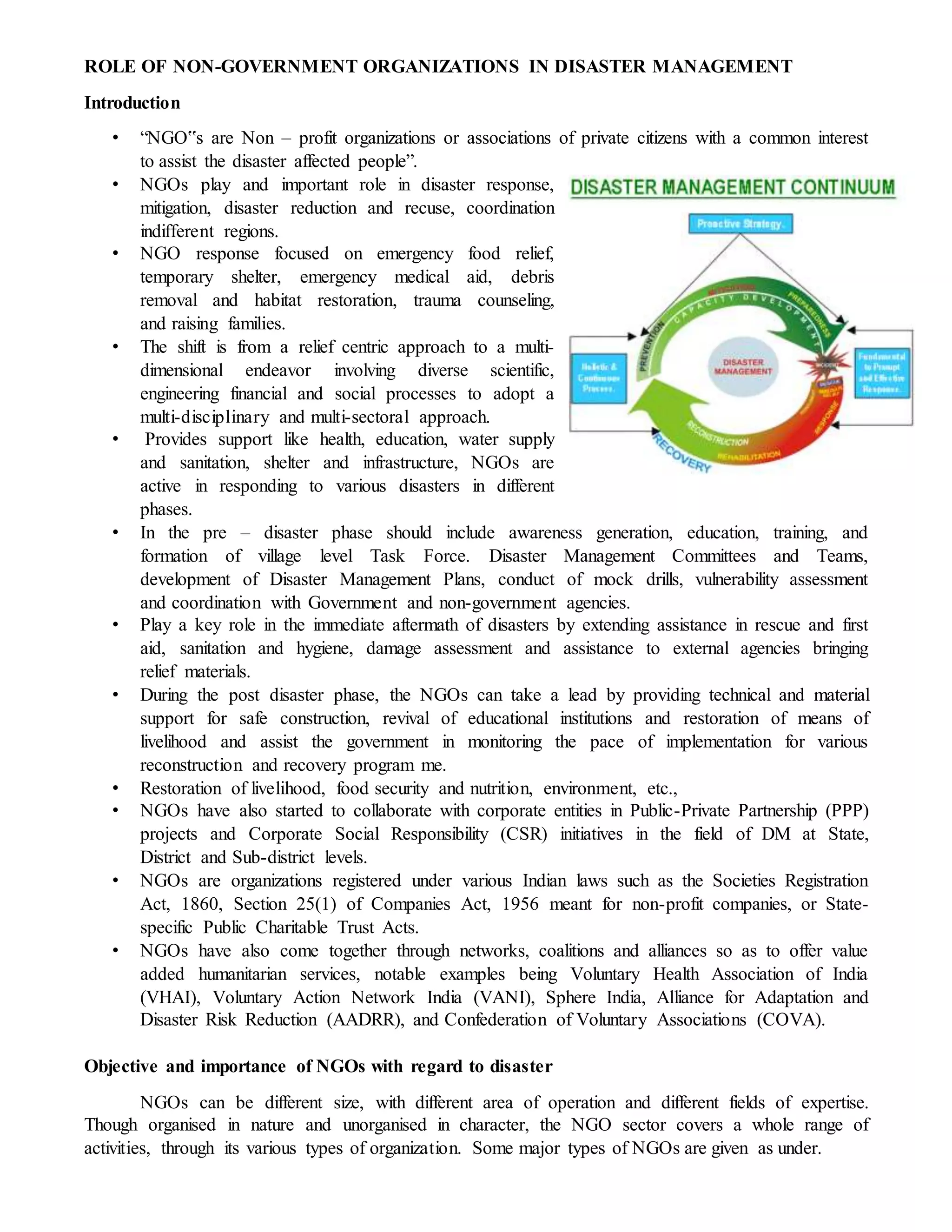 Role of non government organizations in disaster management | DOCX
