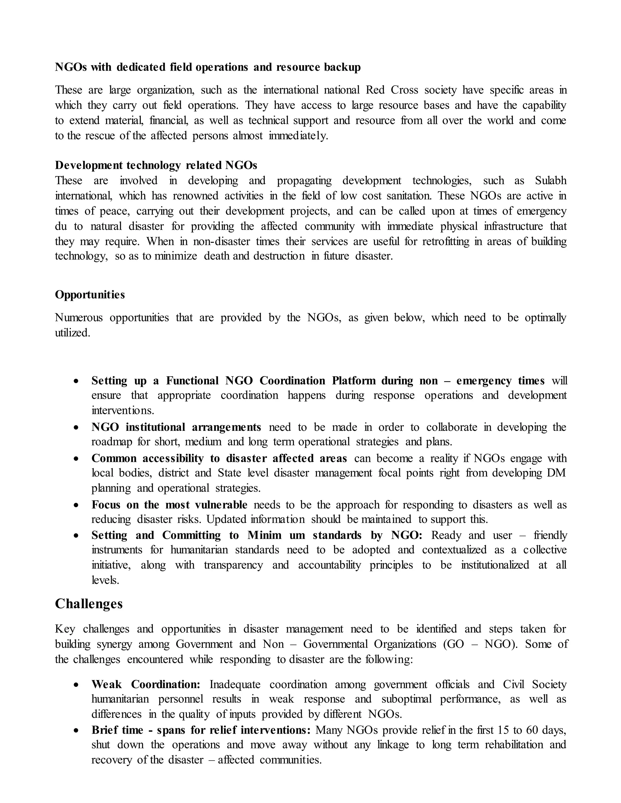 Role of non government organizations in disaster management | DOCX