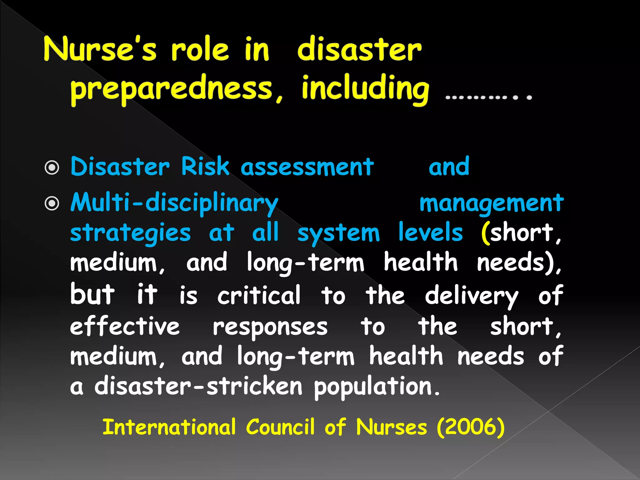 Role of nurse in disaster preparedness Prof. Dr. Maheswari Ganesan | PPT
