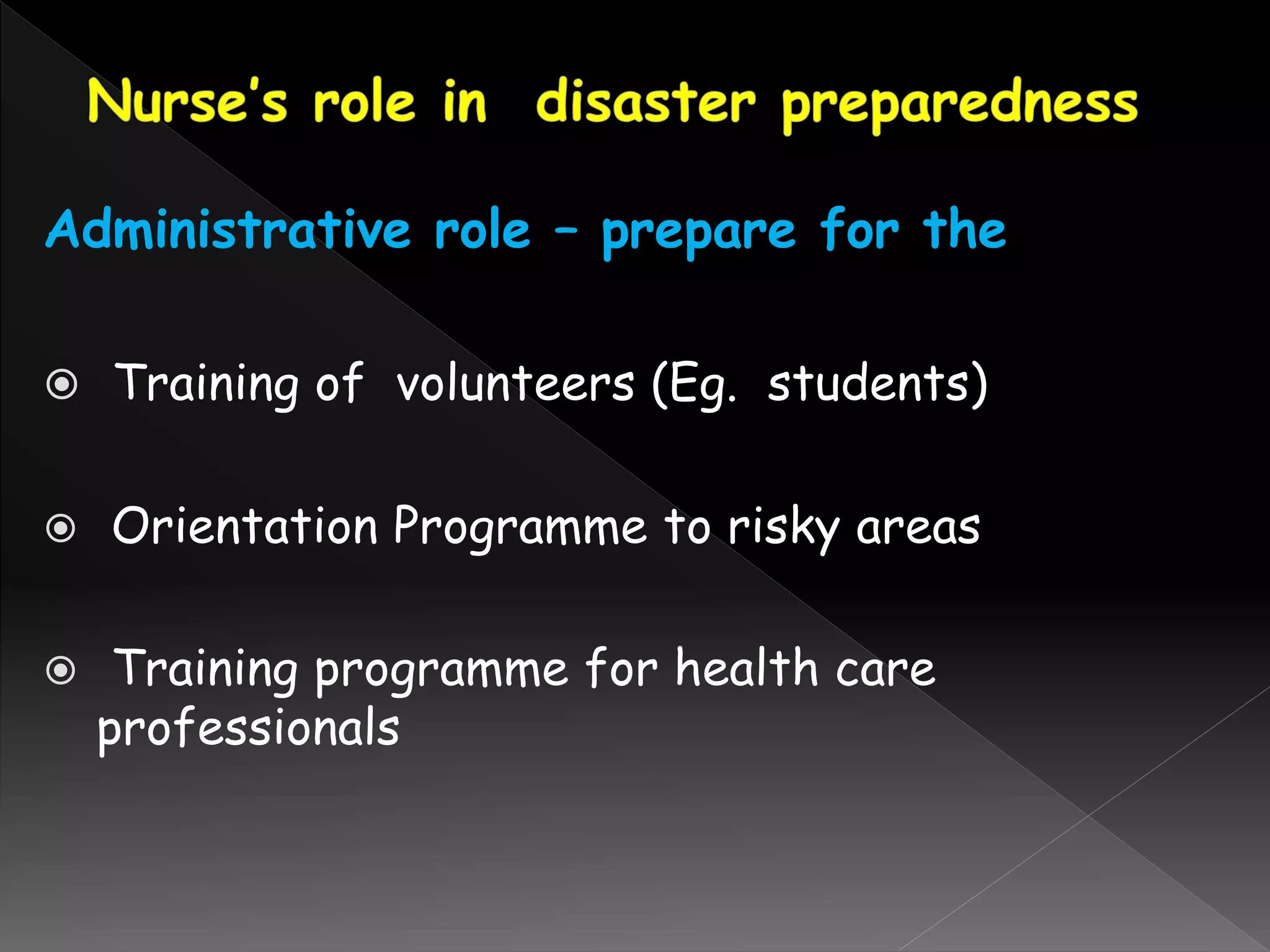 Role of nurse in disaster preparedness Prof. Dr. Maheswari Ganesan | PPT