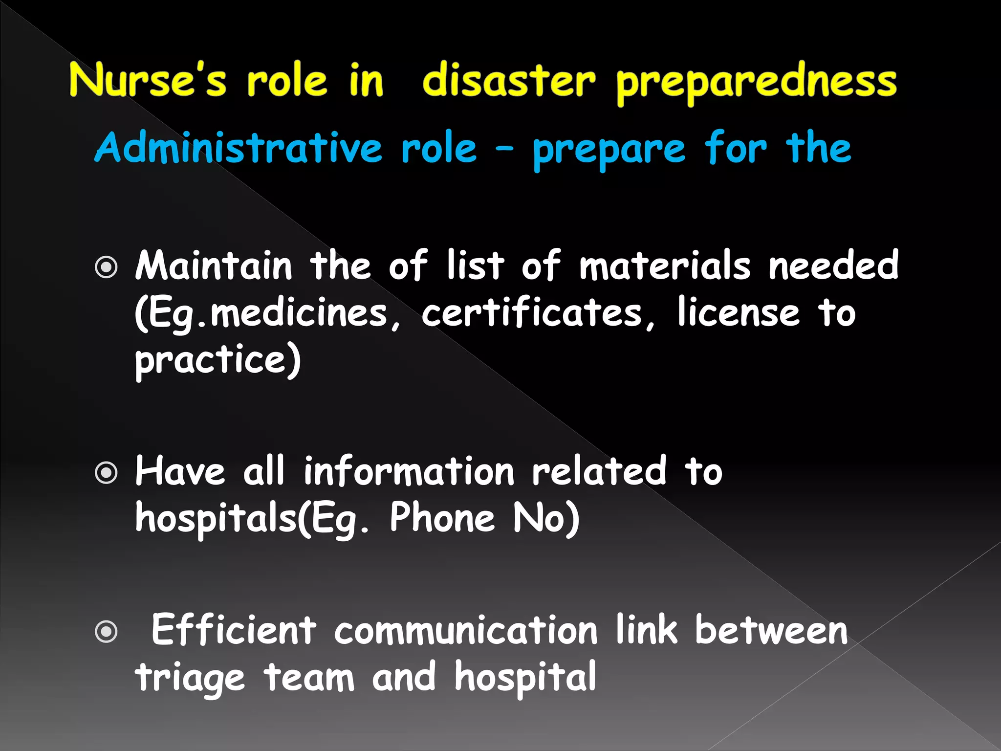 Role of nurse in disaster preparedness Prof. Dr. Maheswari Ganesan | PPT