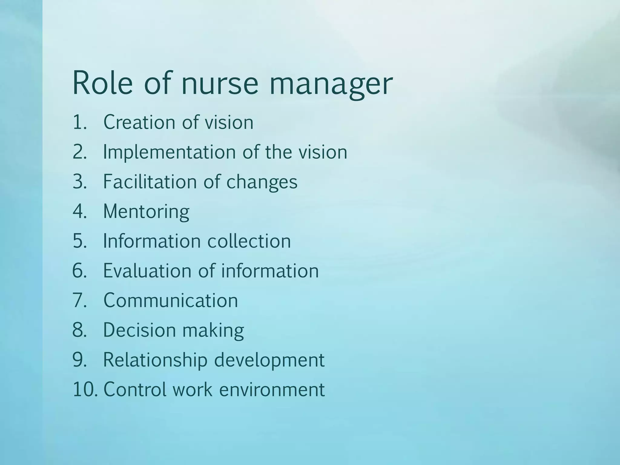 Role of nurse manager | PPTX