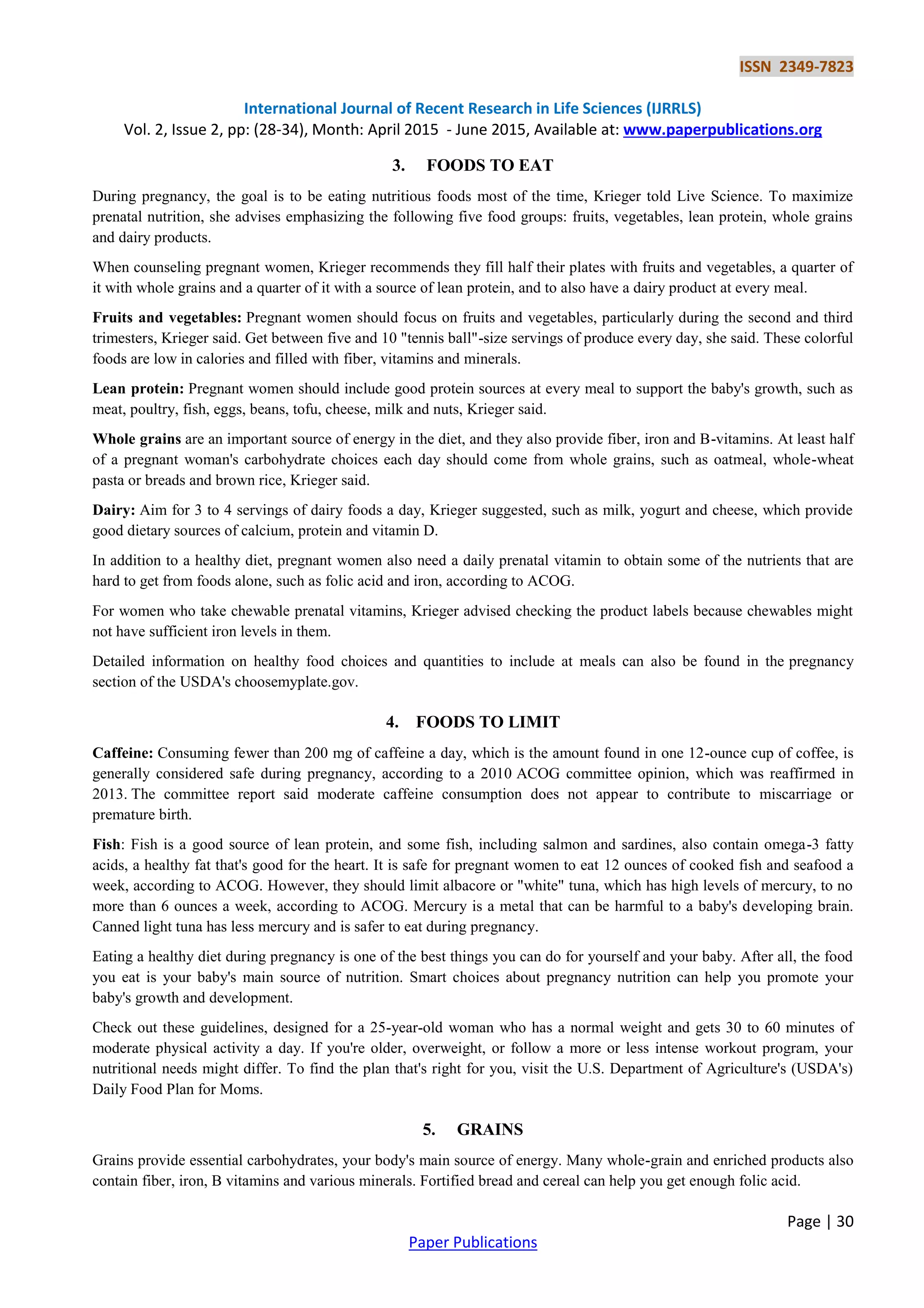 Role of Nutritious Diet in Pregnancy | PDF