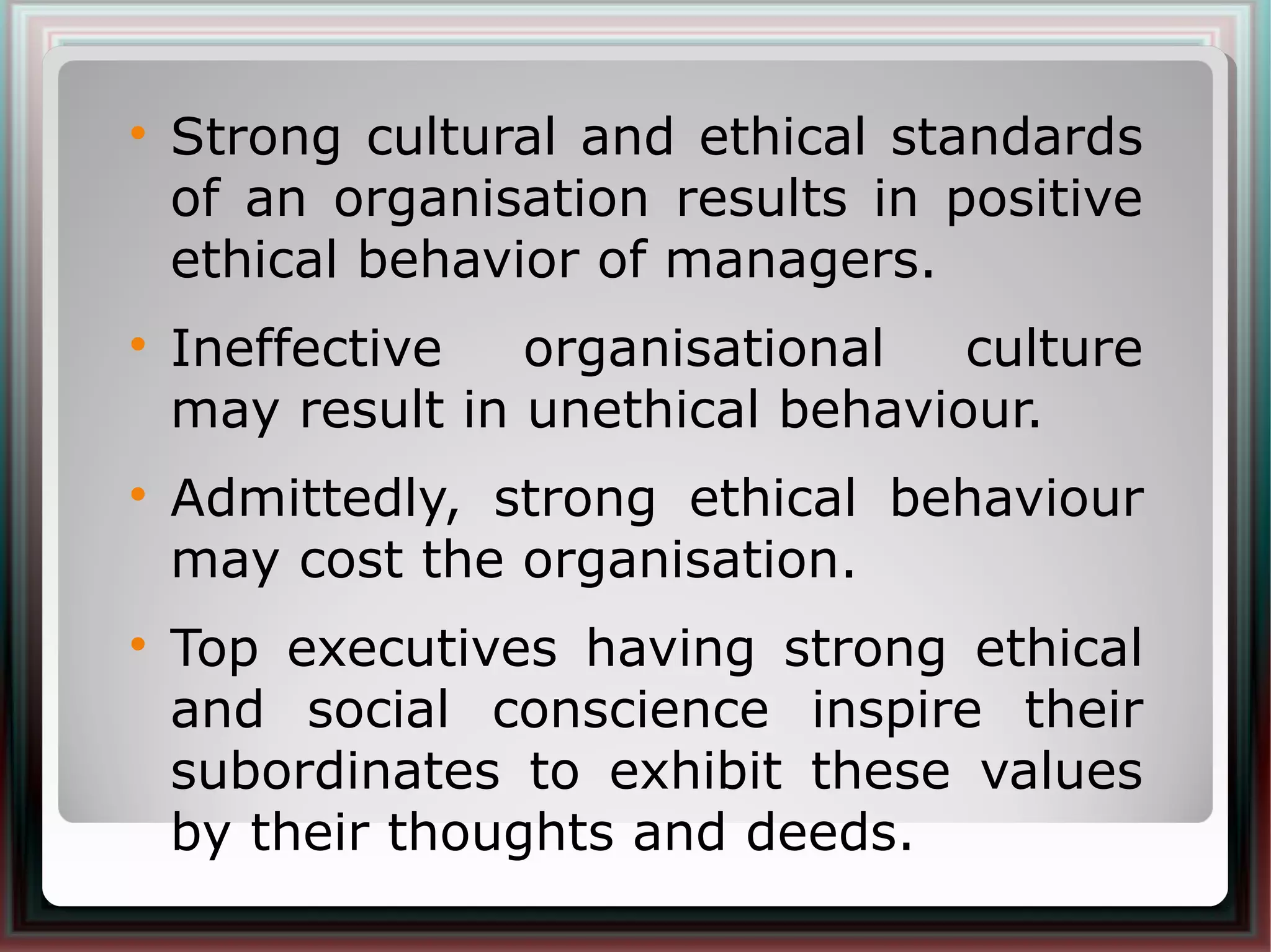 Role of Organisational Culture in Ethics | PPT