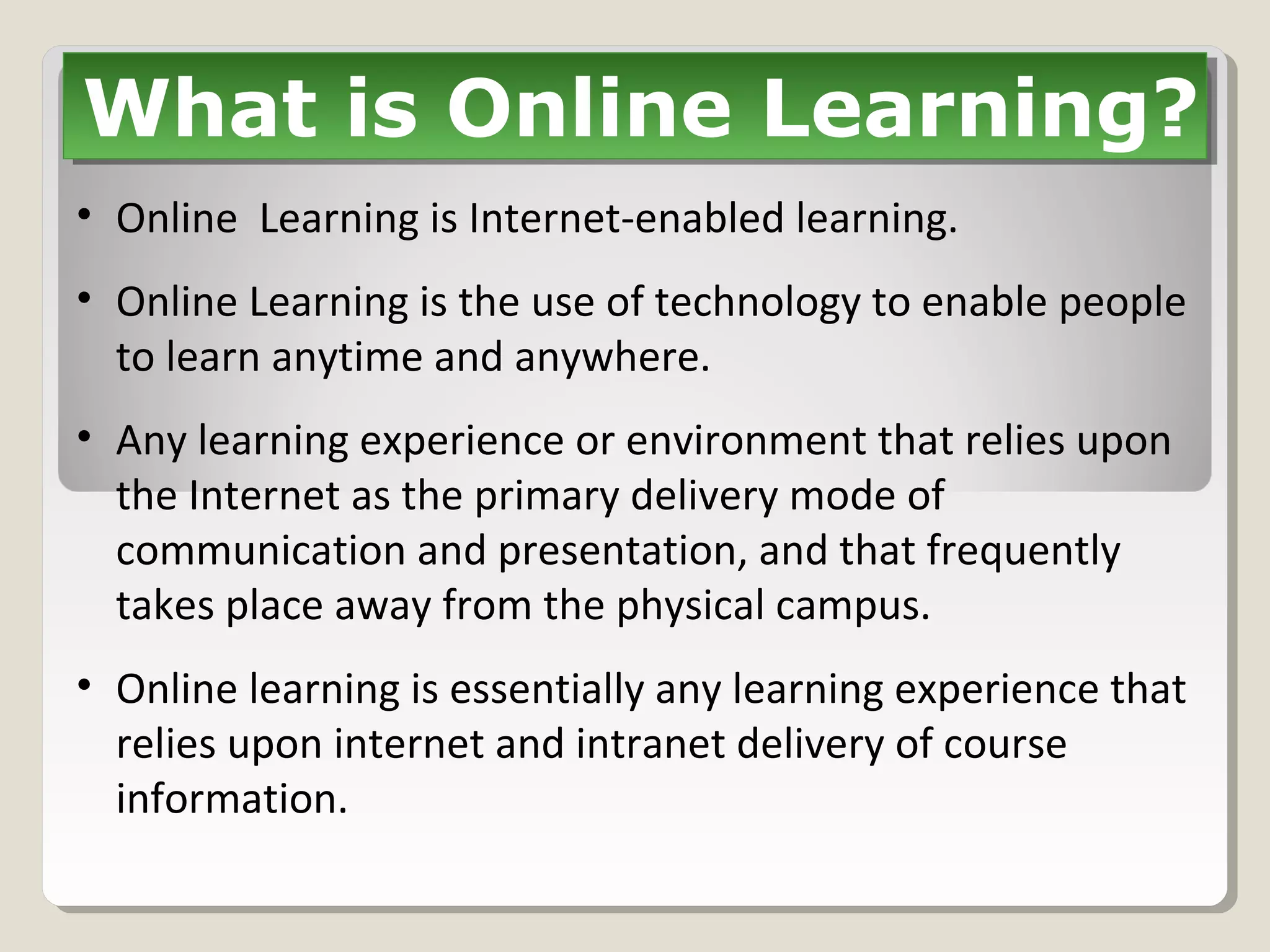 Role of online learning in distance education | PPT