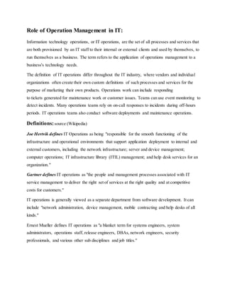 Role of Operations in IT Industry | PDF