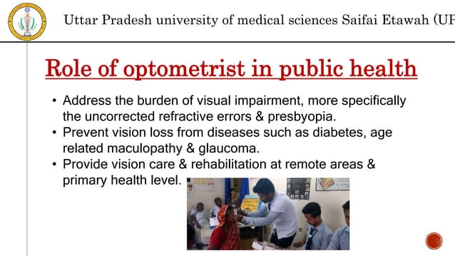 Role of optometrist in public health | PPTX | Eye and Vision Conditions ...