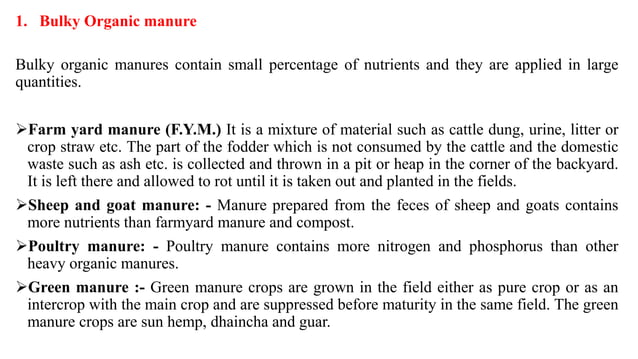 ROLE OF ORGANIC MANURES IN AGRICULTURE.pptx | Agriculture | Industries