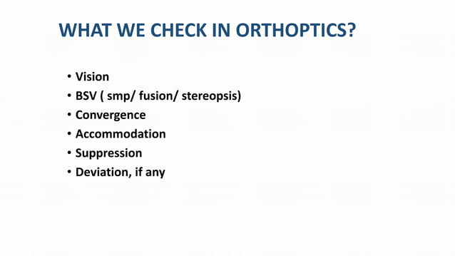 Role of orthoptics | PDF | Eye and Vision Conditions | Diseases and ...