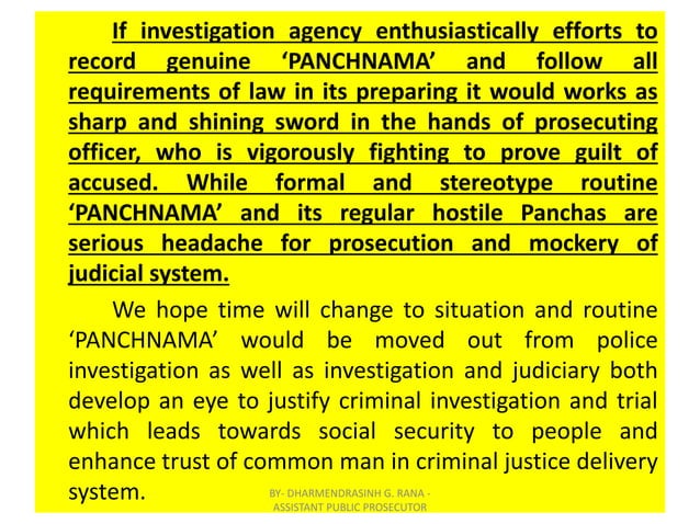 Role of ‘panchnama’ in criminal justice An outline..