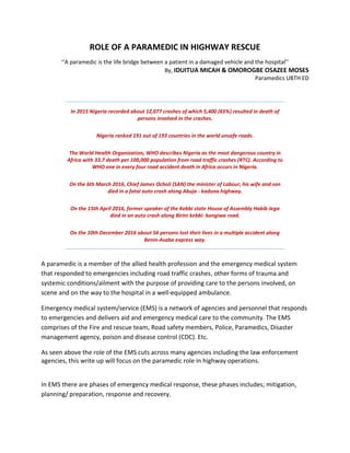 Role of Paramedics in Highway Rescues | PDF