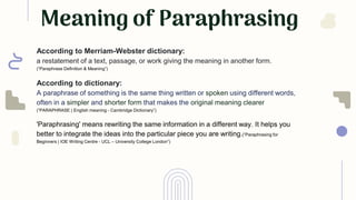 Role of Paraphrasing in Research Writing | PPTX