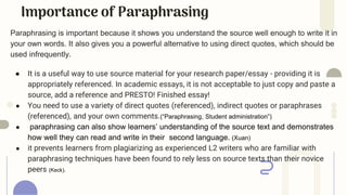 Role of Paraphrasing in Research Writing | PPTX