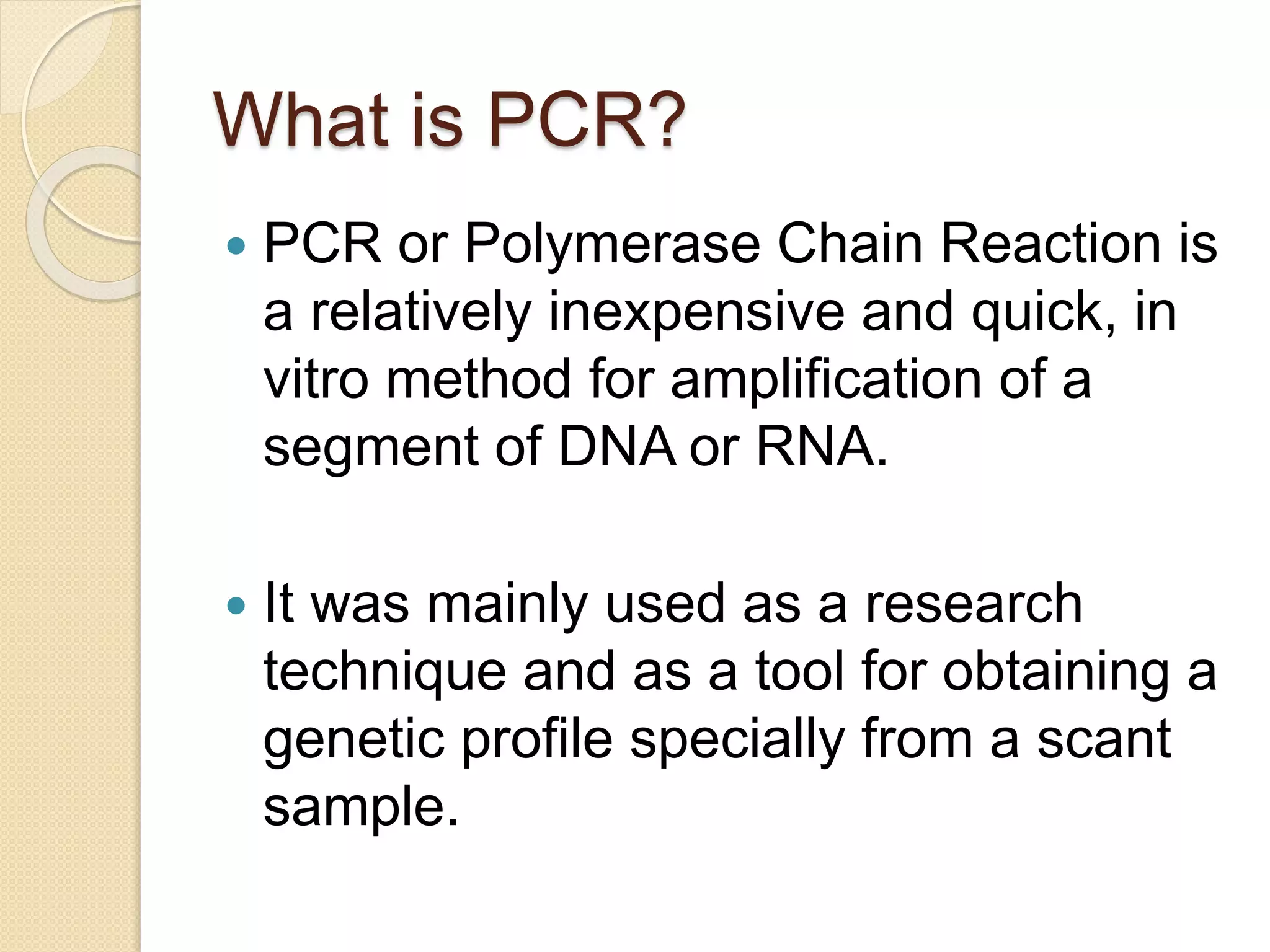 Role of pcr in diagnostics | PPTX