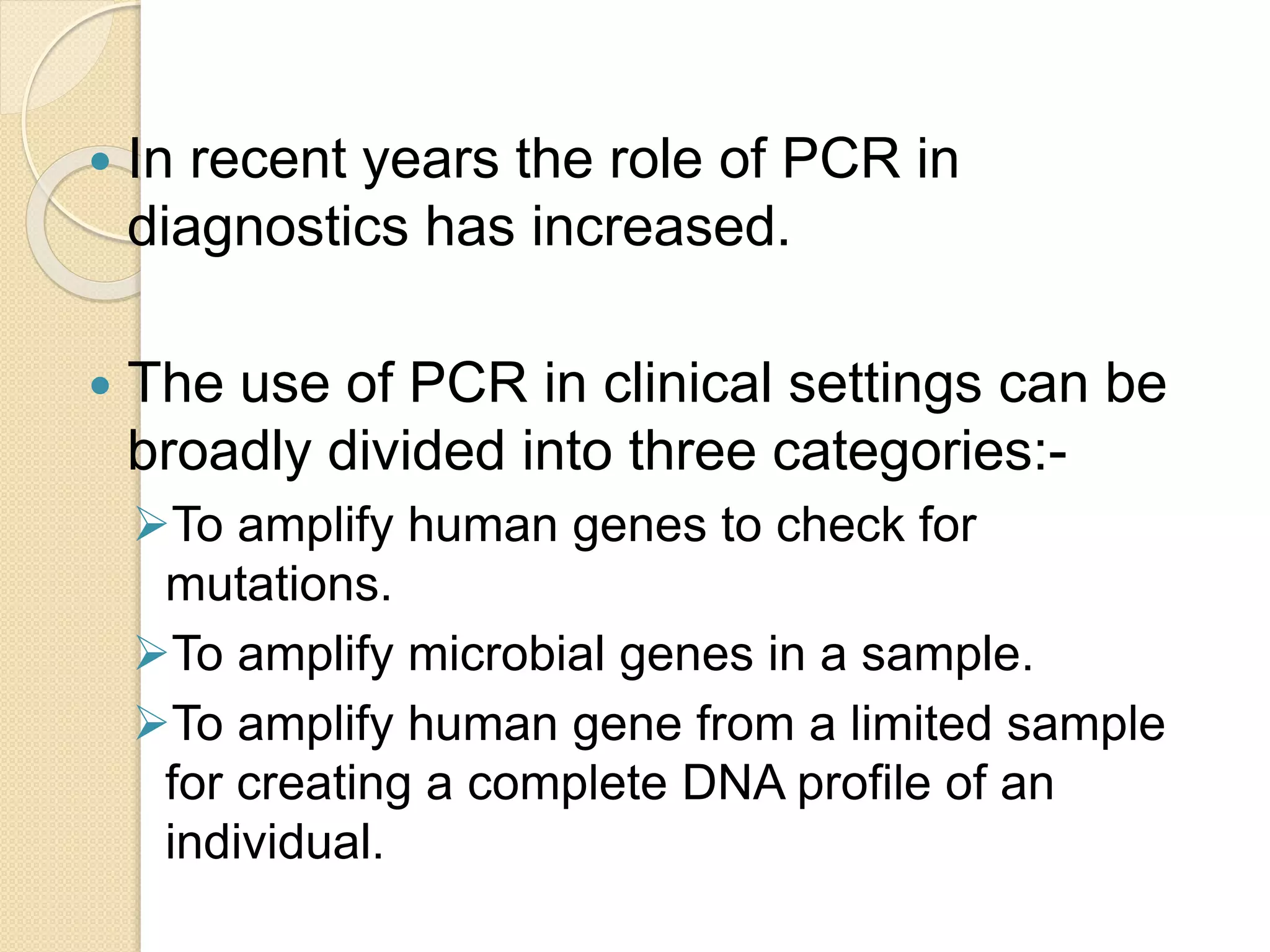 Role of pcr in diagnostics | PPTX