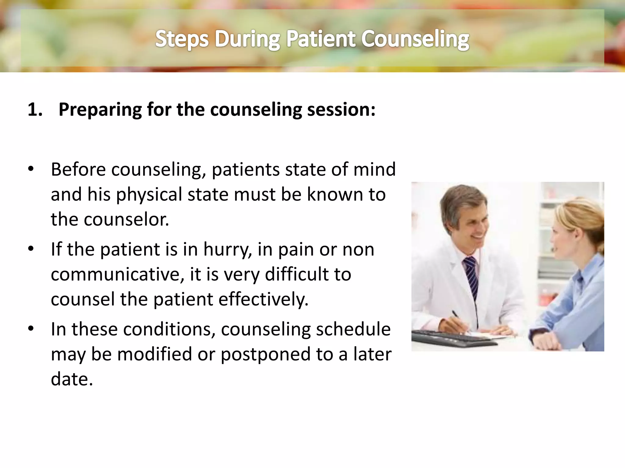 Role of pharmacist in patient counselling | PPTX