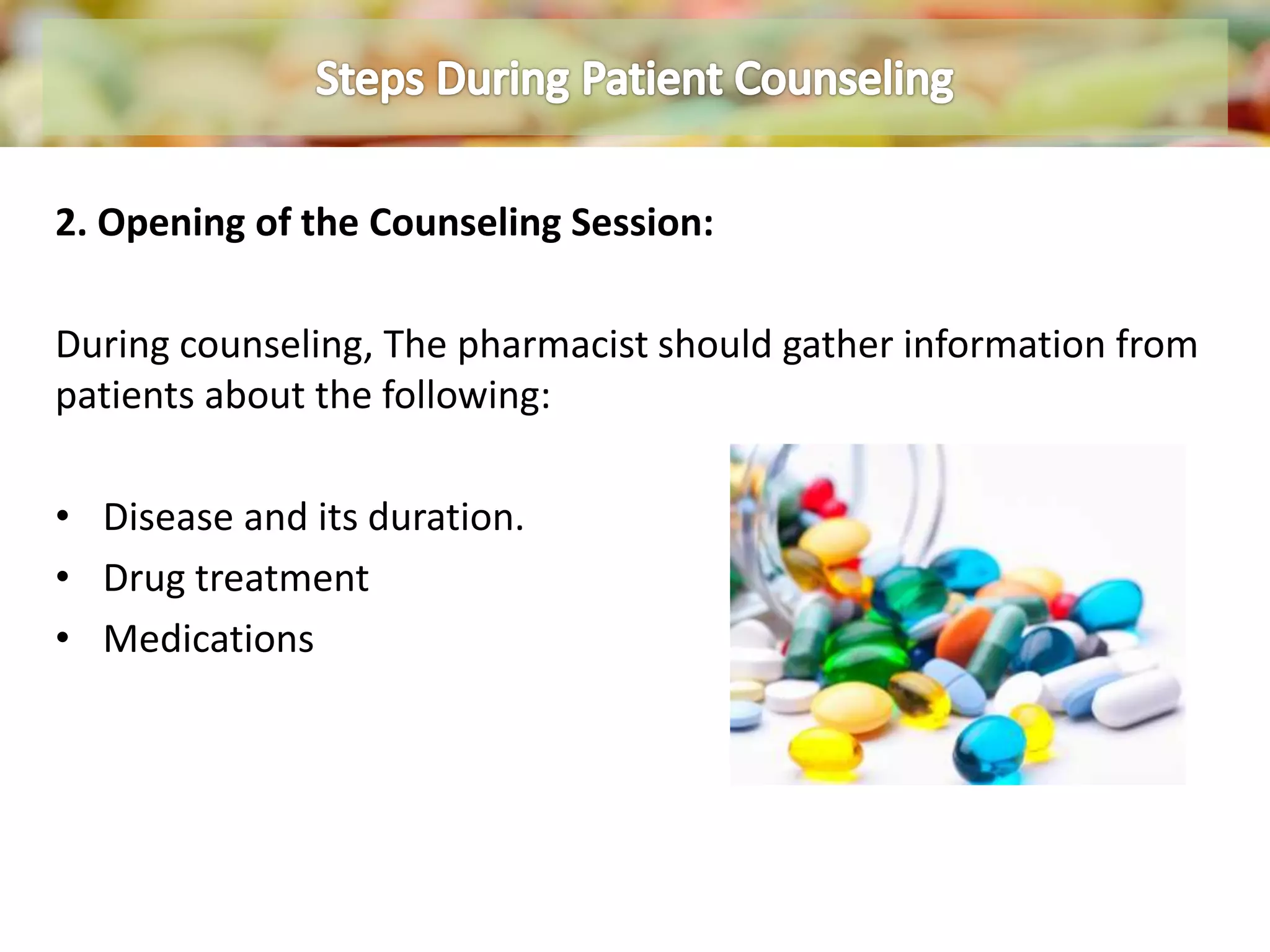 Role of pharmacist in patient counselling | PPTX
