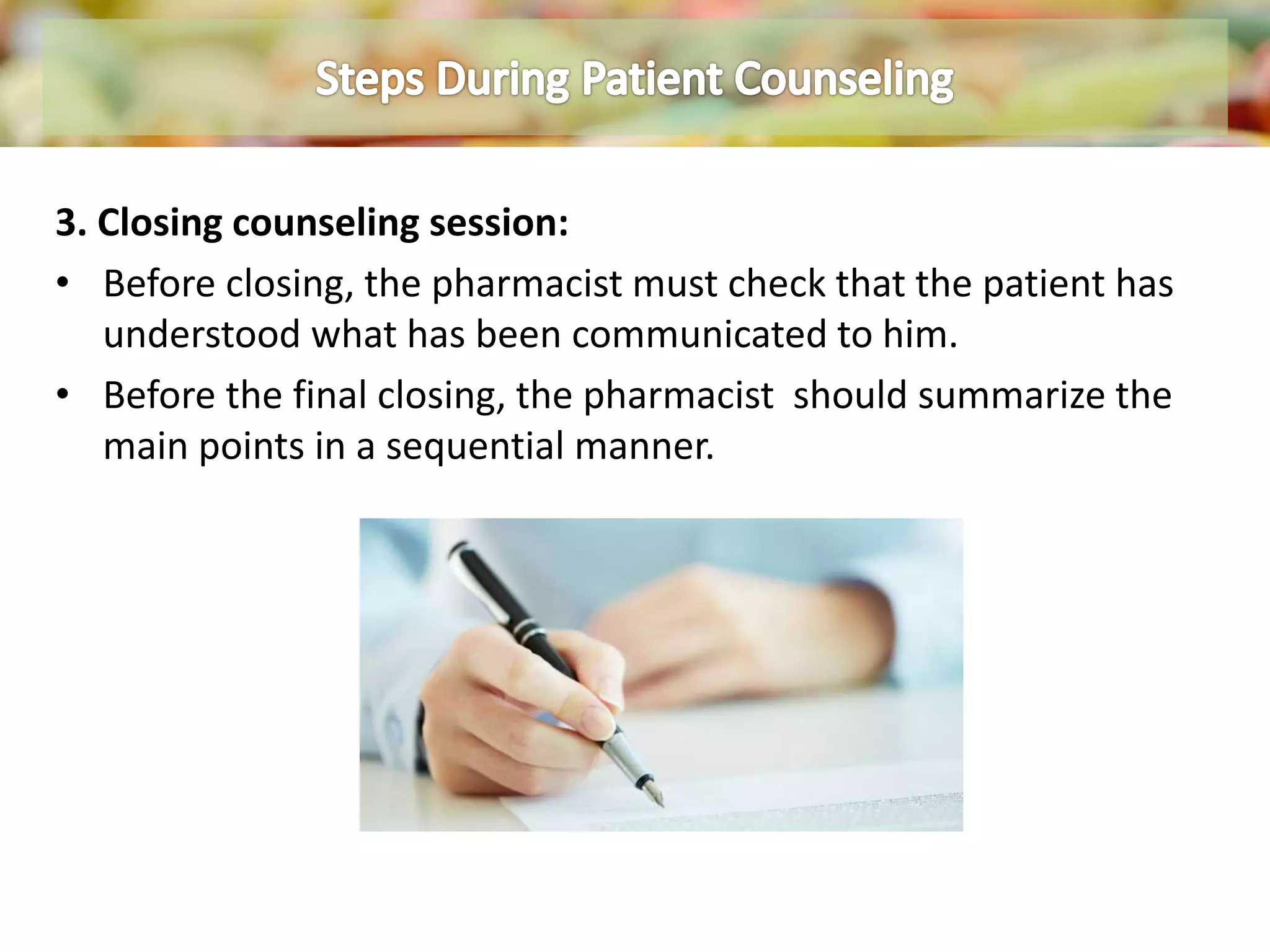 Role of pharmacist in patient counselling | PPTX