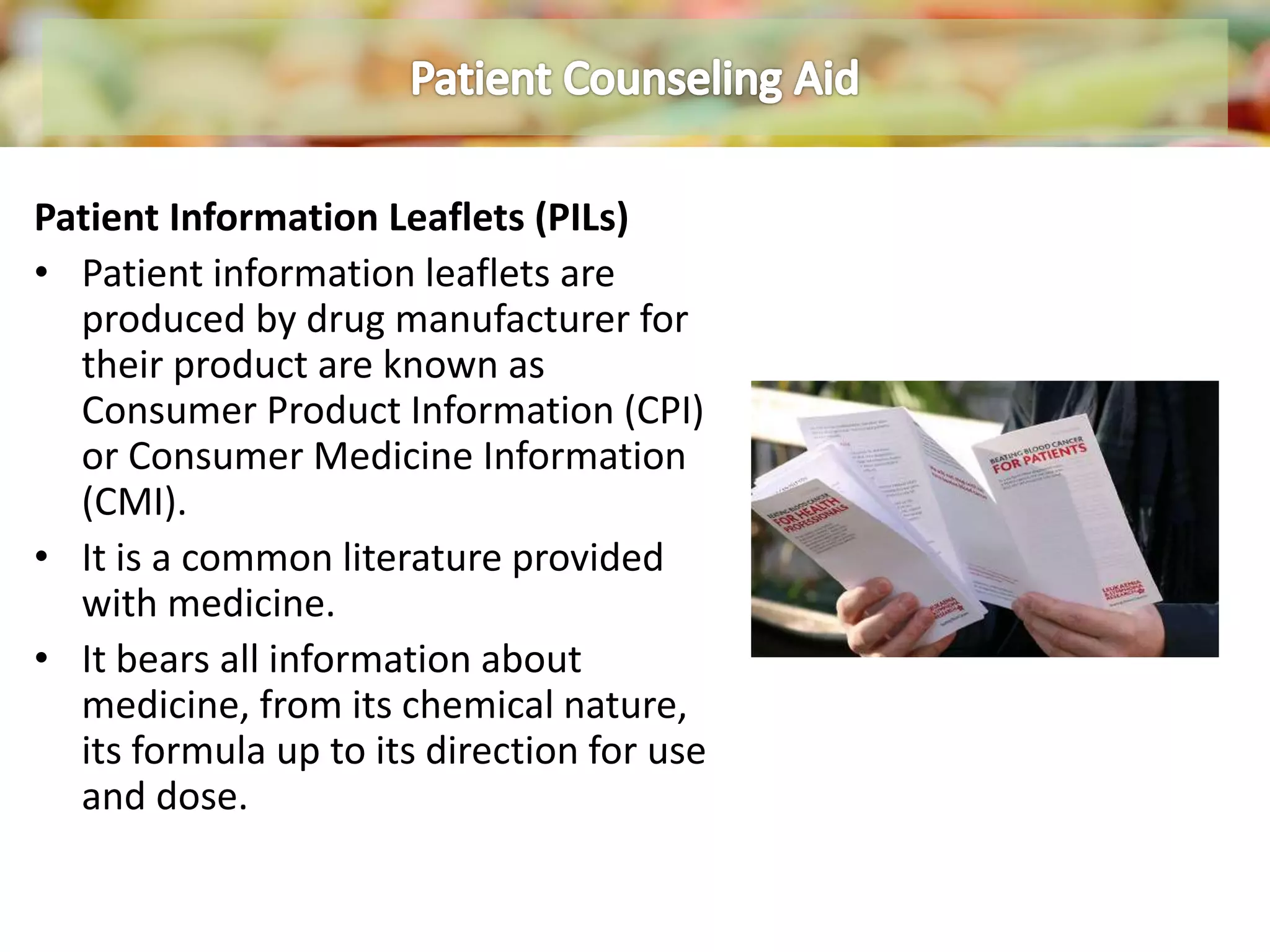 Role of pharmacist in patient counselling | PPTX