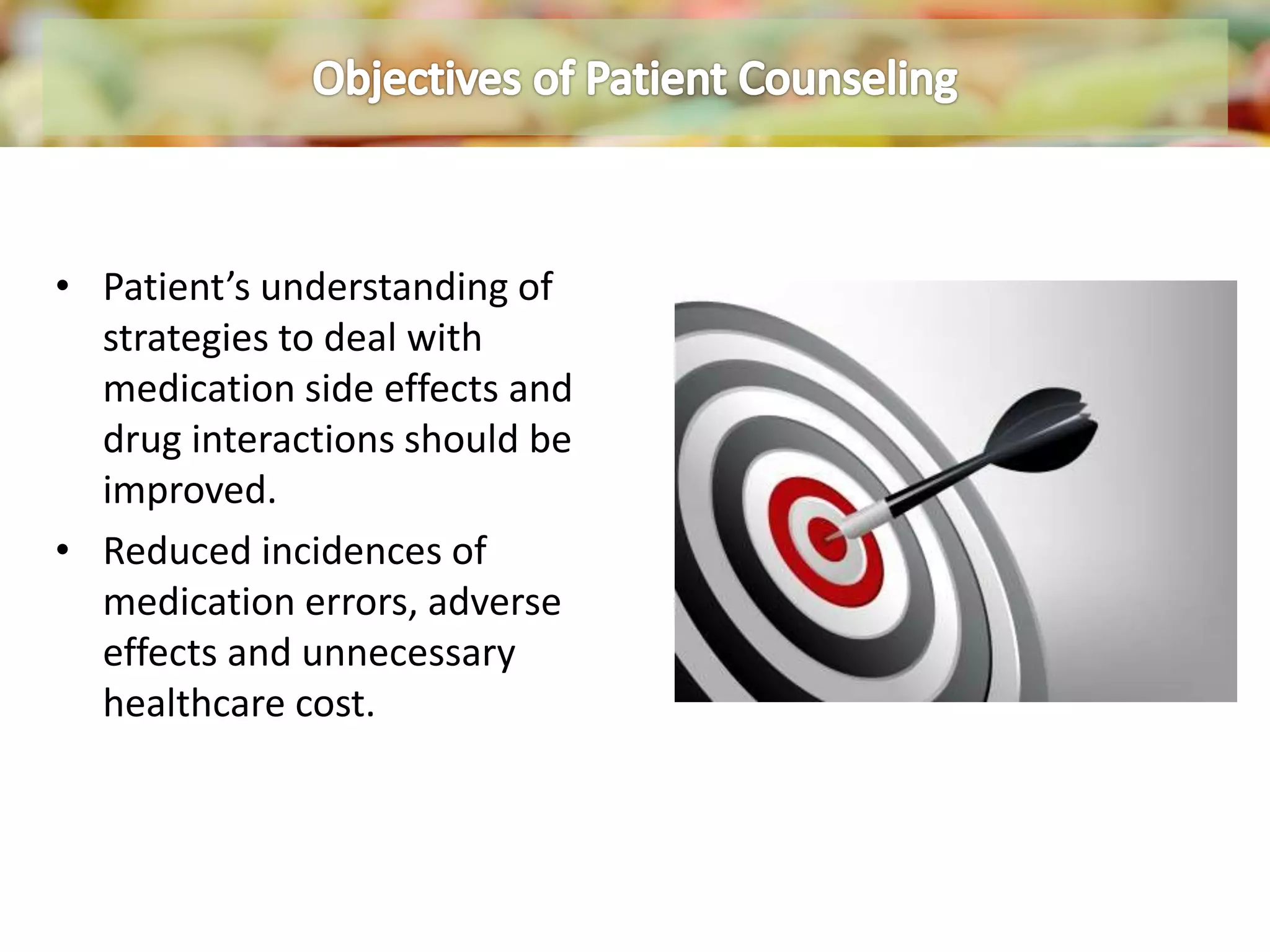 Role of pharmacist in patient counselling | PPTX