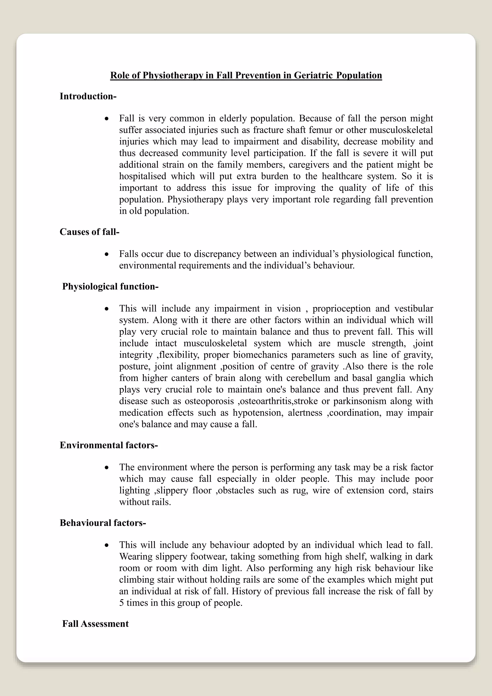 Role of physiotherapy in fall prevention in geriatric | PPT