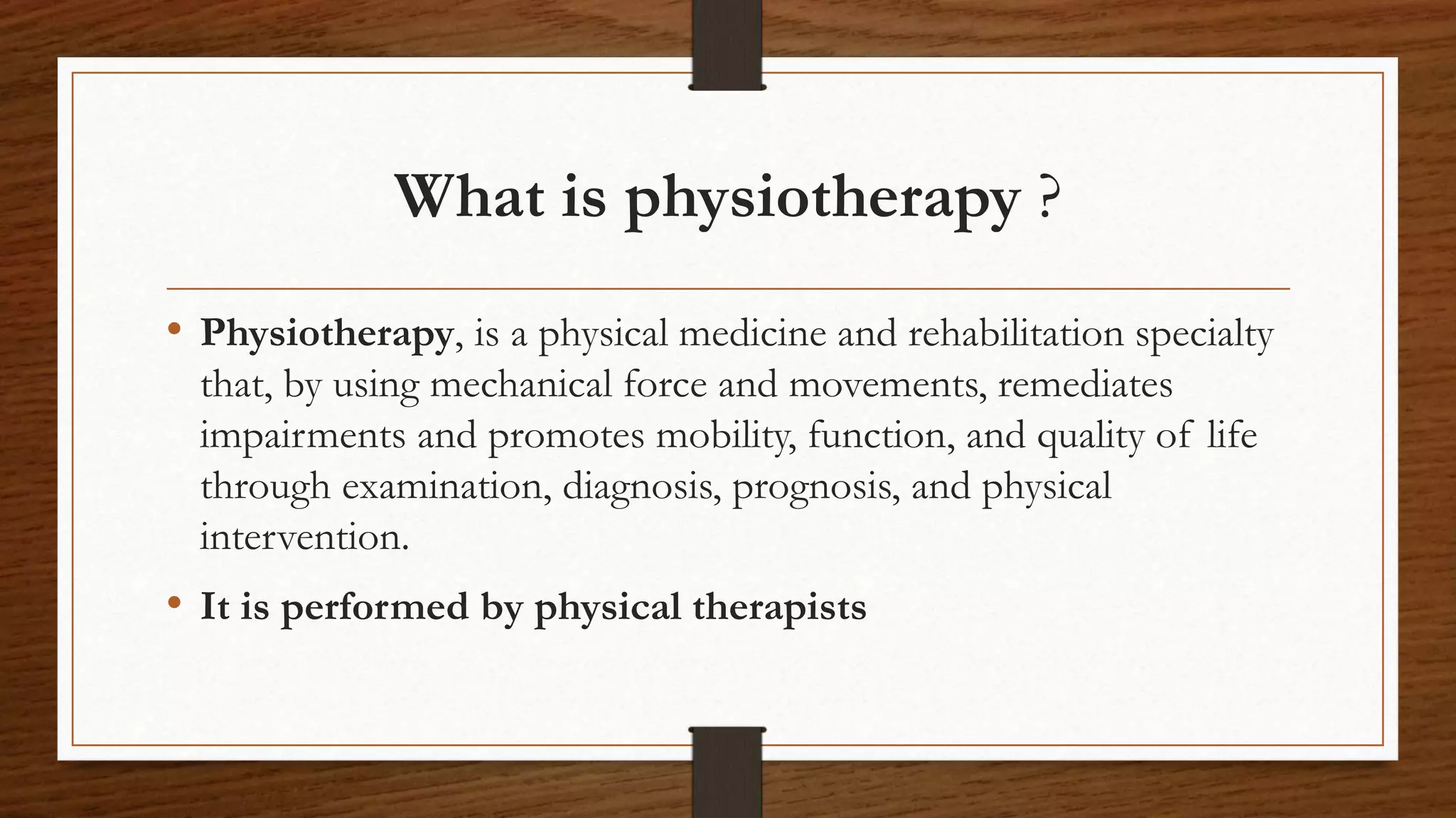 Role of physiotherapy in in patient dempartment | PPTX