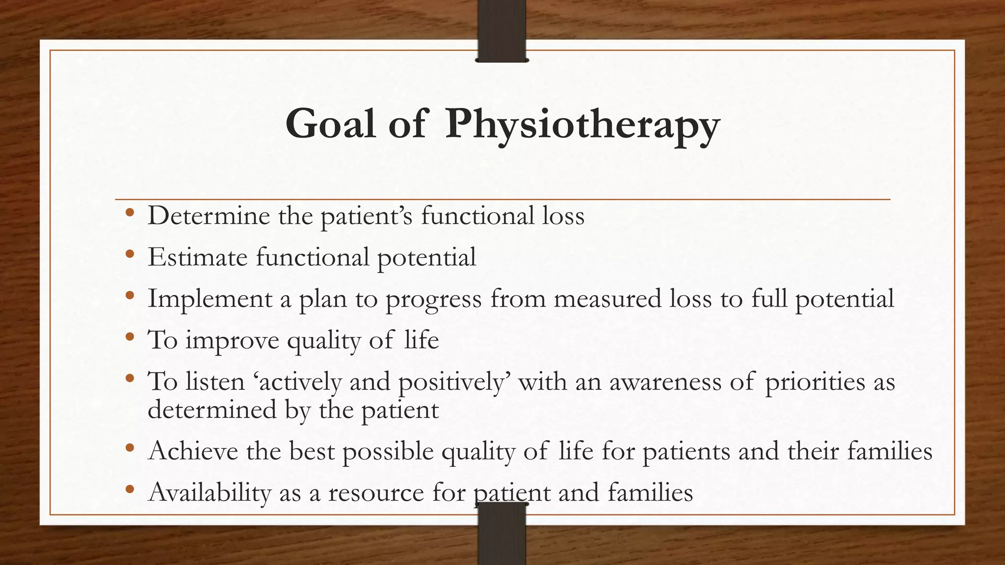 Role of physiotherapy in in patient dempartment | PPTX