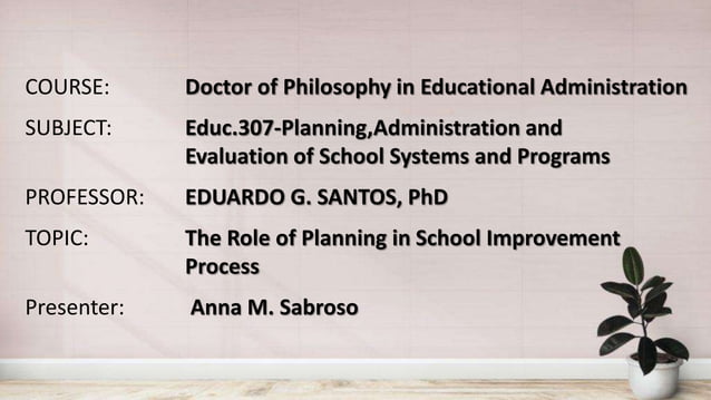 Role of planning in school improvement process.pptx | Professional ...