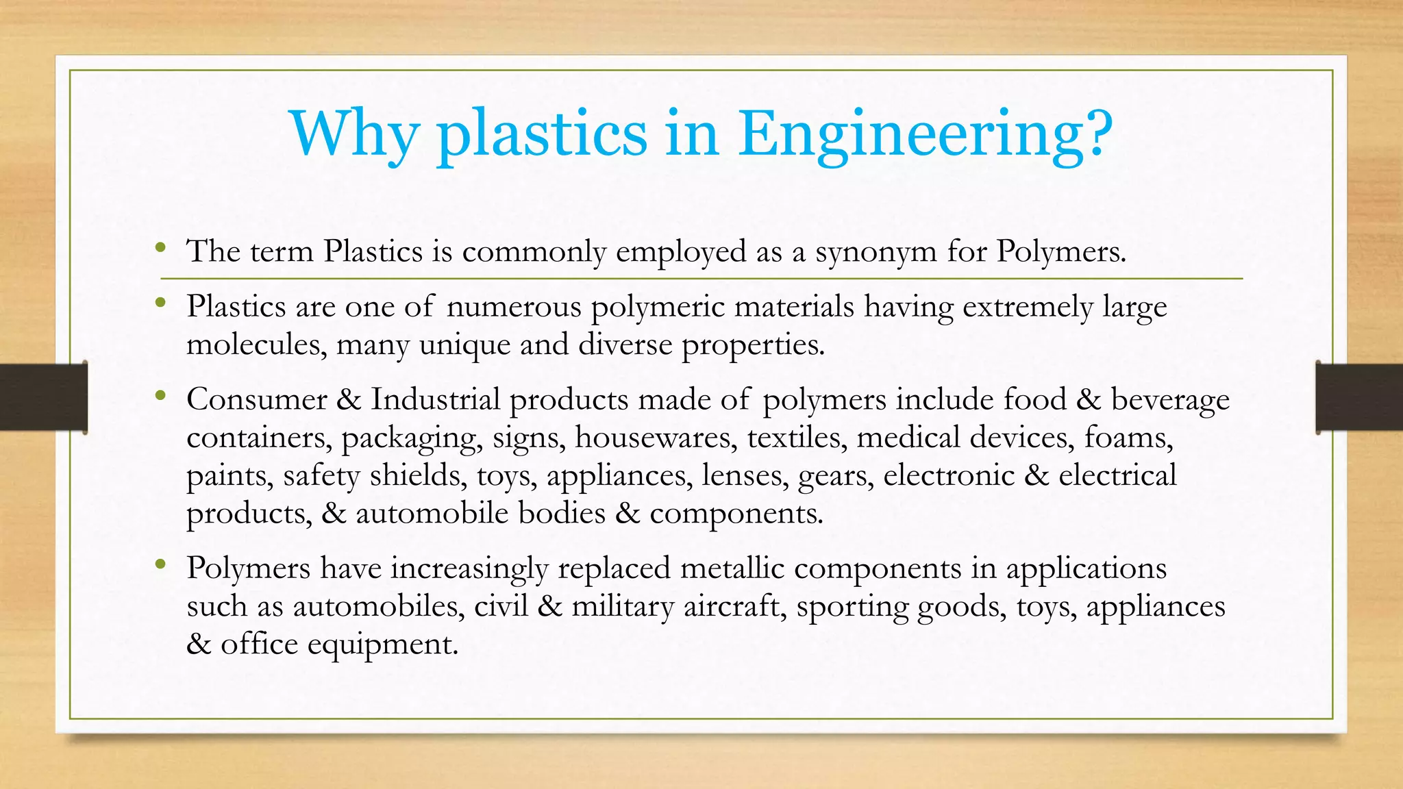 Role of plastics in engineering | PPTX