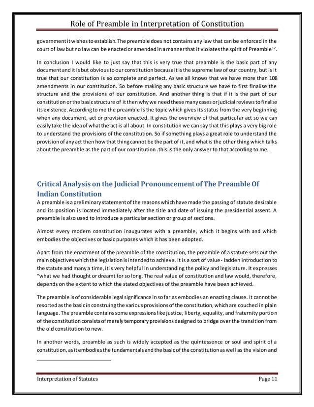 Role of preamble in the interpretation of constitution | DOCX ...