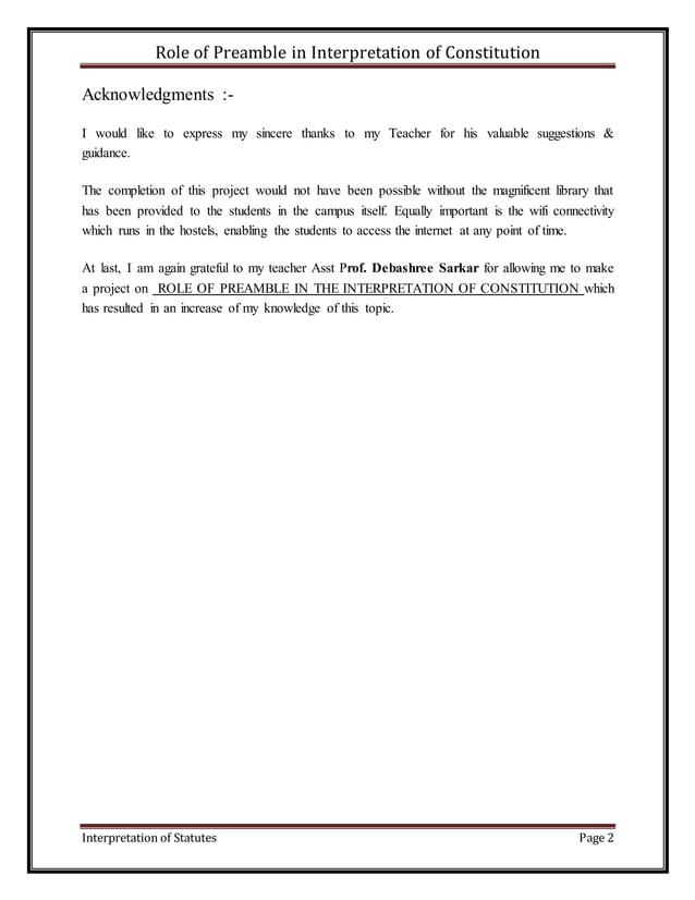 Role of preamble in the interpretation of constitution | DOCX ...