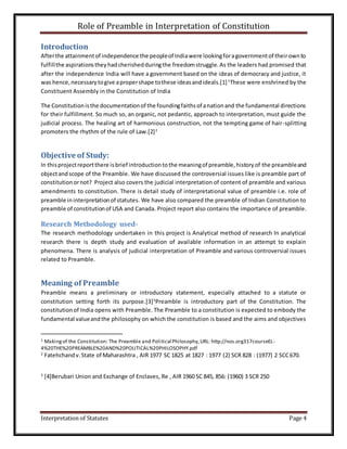 Role of preamble in the interpretation of constitution | DOCX