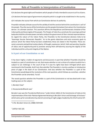 Role of preamble in the interpretation of constitution | DOCX