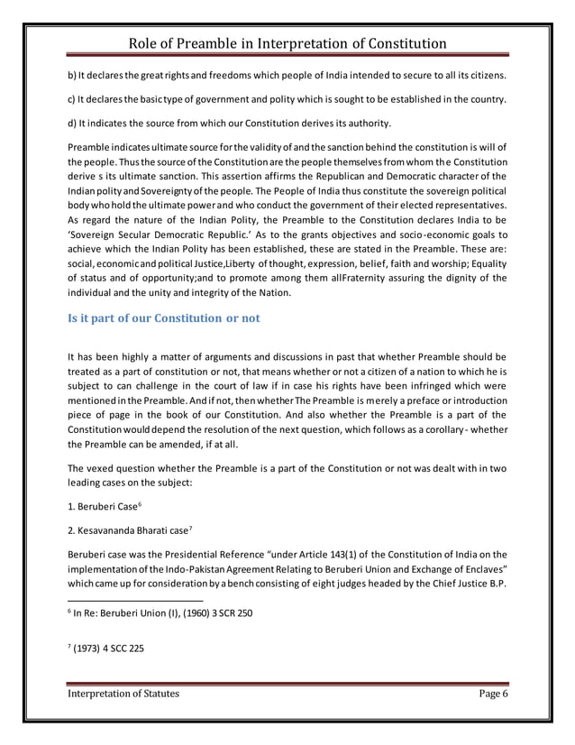 Role of preamble in the interpretation of constitution | DOCX ...