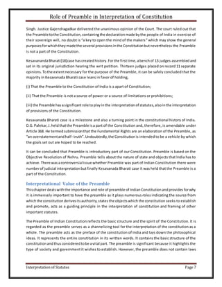 Role of preamble in the interpretation of constitution | DOCX