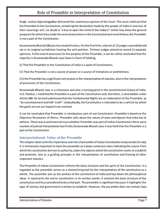 Role of preamble in the interpretation of constitution | DOCX ...