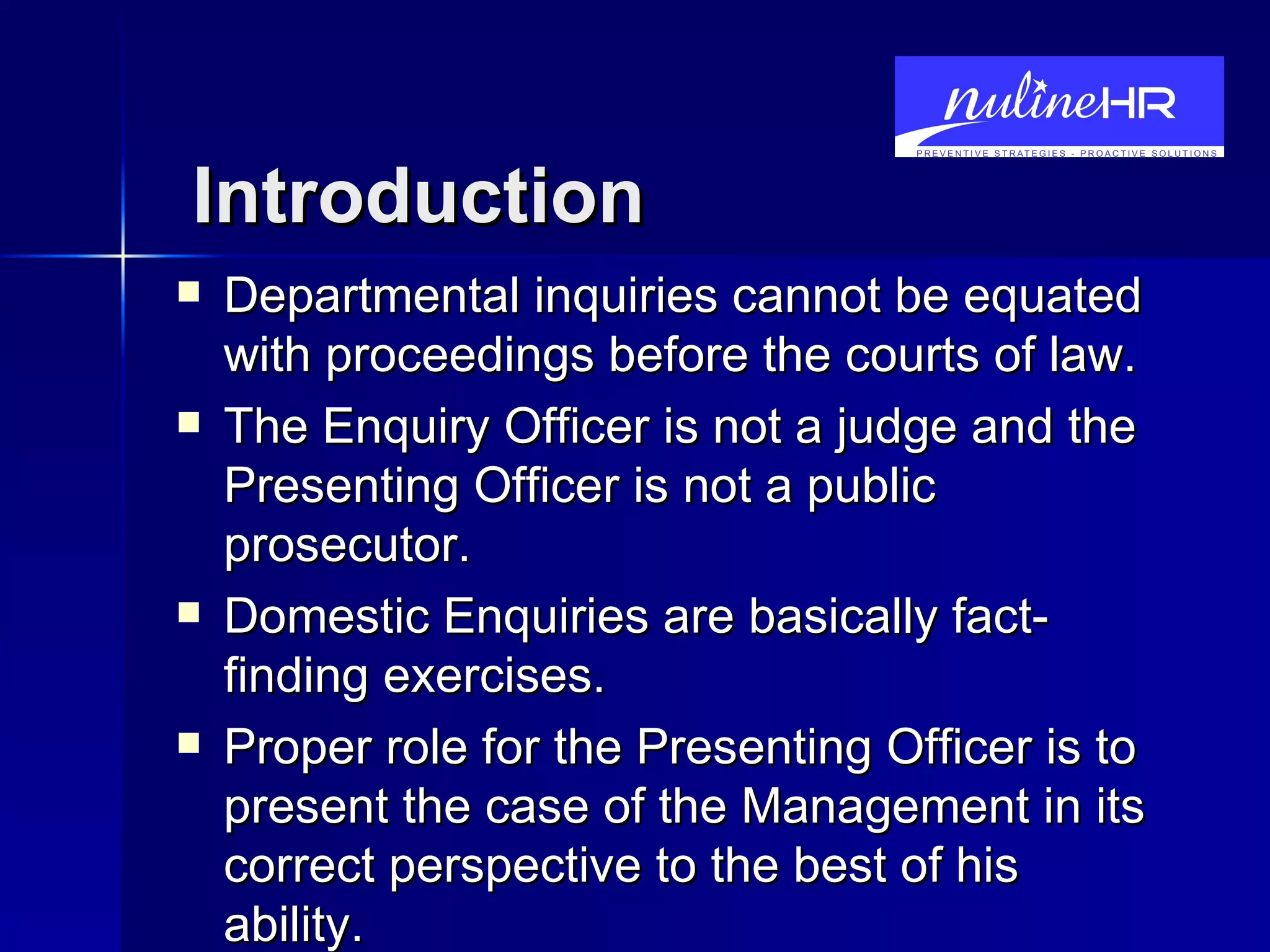 Role of Presenting Officer in Enquiry | PPT