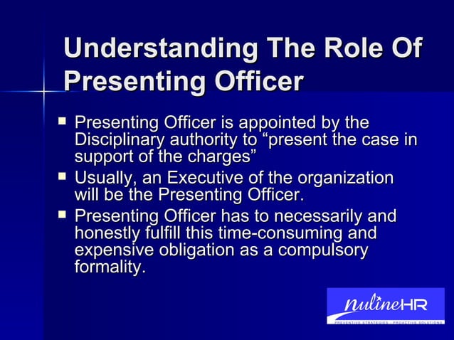 Role of Presenting Officer in Enquiry | PPT | Human Resources | Business